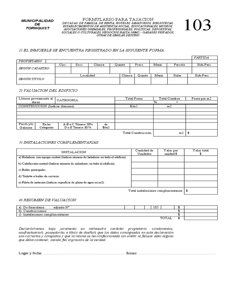 Formulario para Tasacion 103-Tornquist (Oficio) | PDF | Loseta | Mosaico