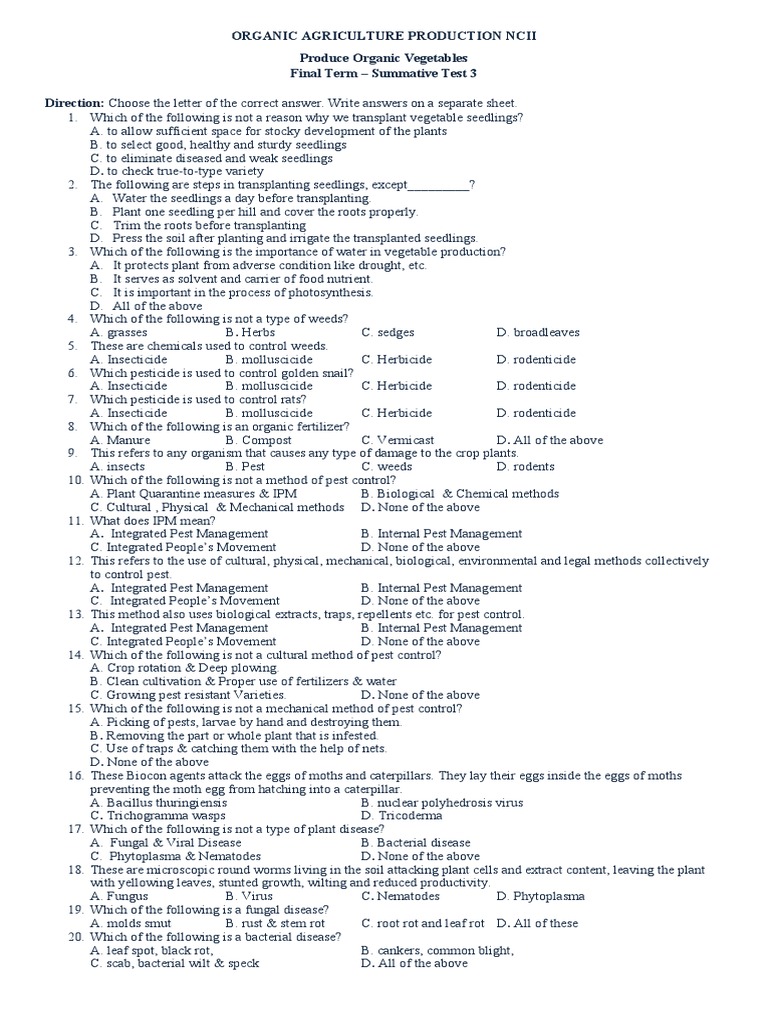 OAP NCII Summative 3 Final Term | PDF | Pest Control | Pesticide