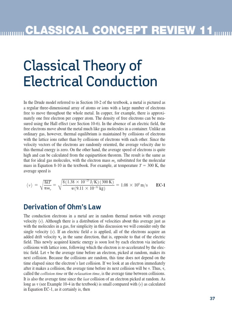 Classical Theory of Electrical Conduction | PDF | Electrical ...