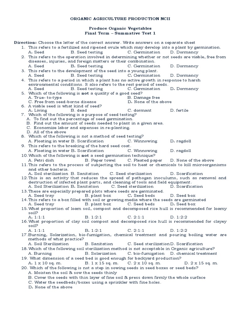 OAP NCII Summative 1 Final Term | PDF | Seed | Germination