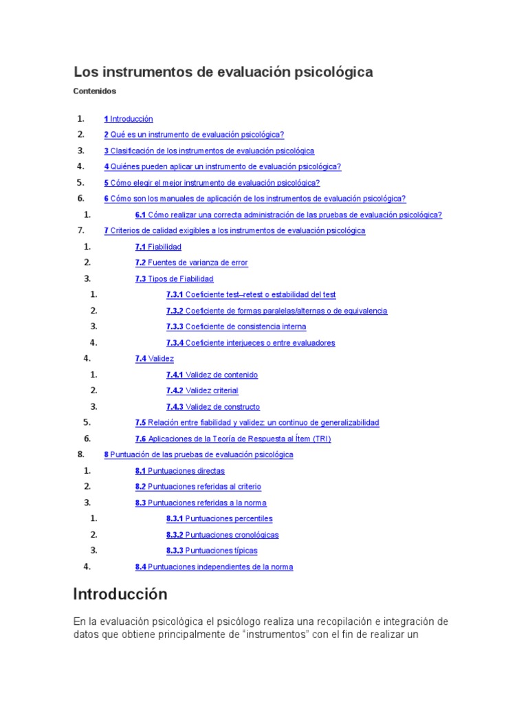 Los Instrumentos de Evaluación Psicológica | PDF | Validez ...