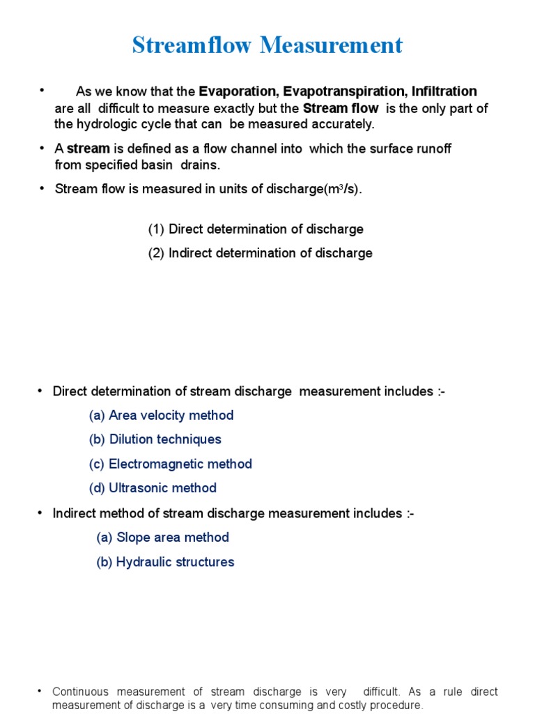 Streamflow Measurement Techniques | PDF | Stream | Discharge (Hydrology)
