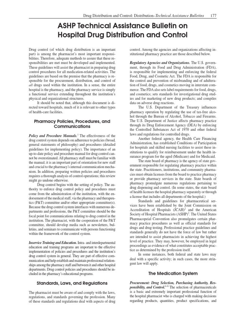 ASHP Hospital Drug Distribution and Control PDF | PDF | Pharmacy ...