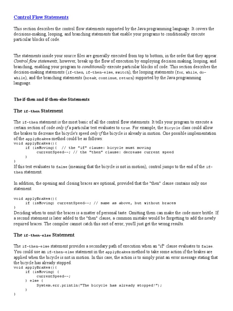 Java - Control Flow Statements | PDF | Control Flow | Notation Java - Control Flow Statements | PDF | Control Flow | Notation