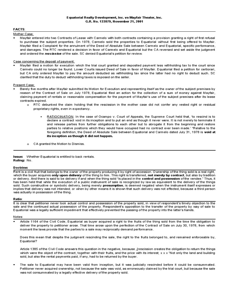 1 Equatorial Realty Development vs. Mayfair Theater, Inc. | PDF ...