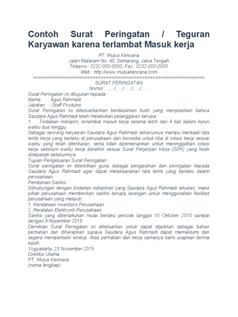 Contoh Surat Peringatan | PDF