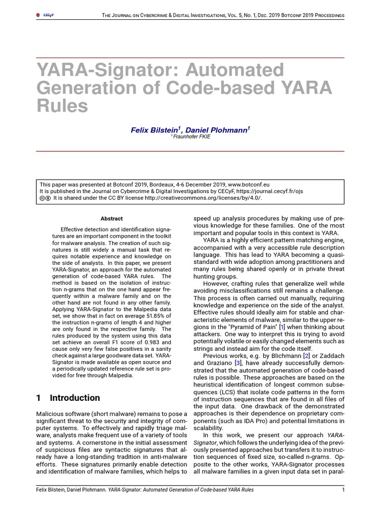 YARA-Signator: Automated Generation of Code-Based YARA Rules | PDF ...