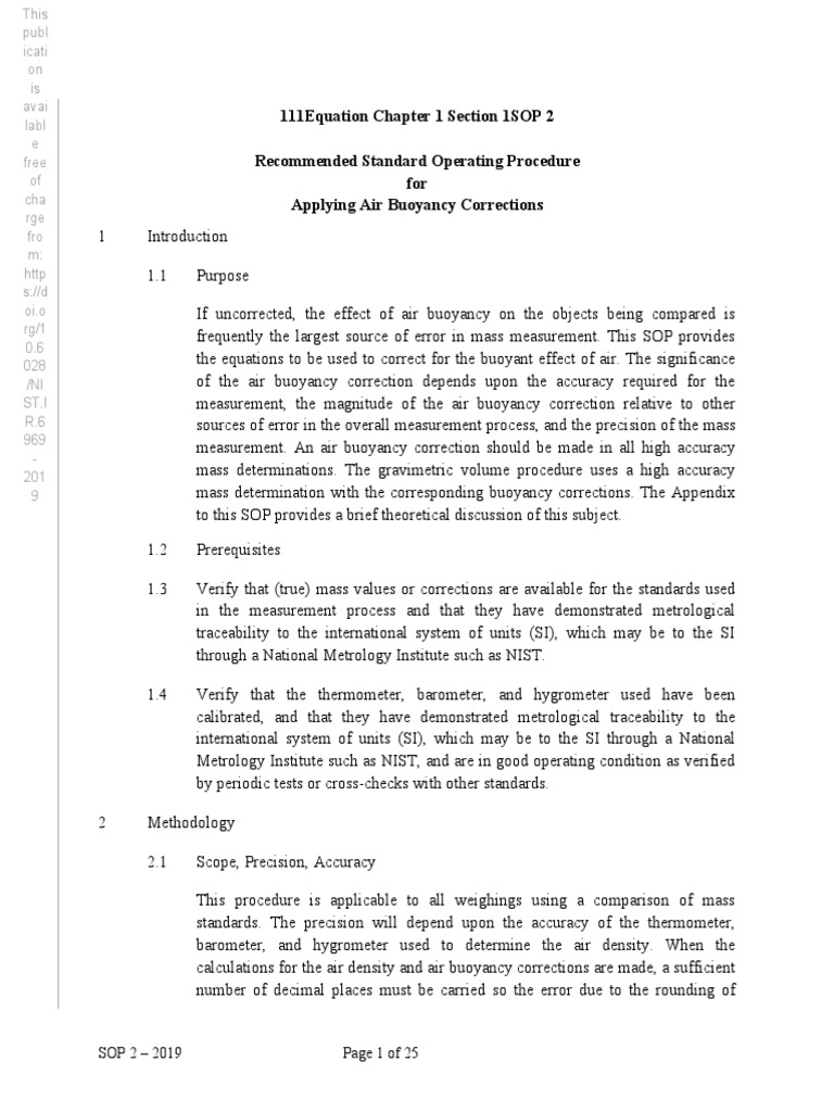 Air Buoyancy Correction SOP Guide | PDF | Weighing Scale | Density
