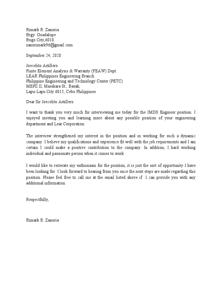 Appreciation Letter For The Interview | PDF | Career & Growth