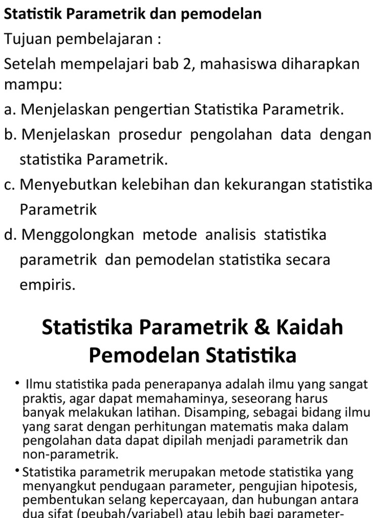 PERKULIAHAN KE 2 Statistika Parametrik & Kaidah Pemodelan Statistika | PDF