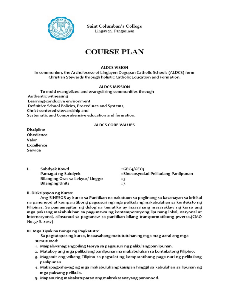 Course Outline Pelikulang Pilipino | PDF