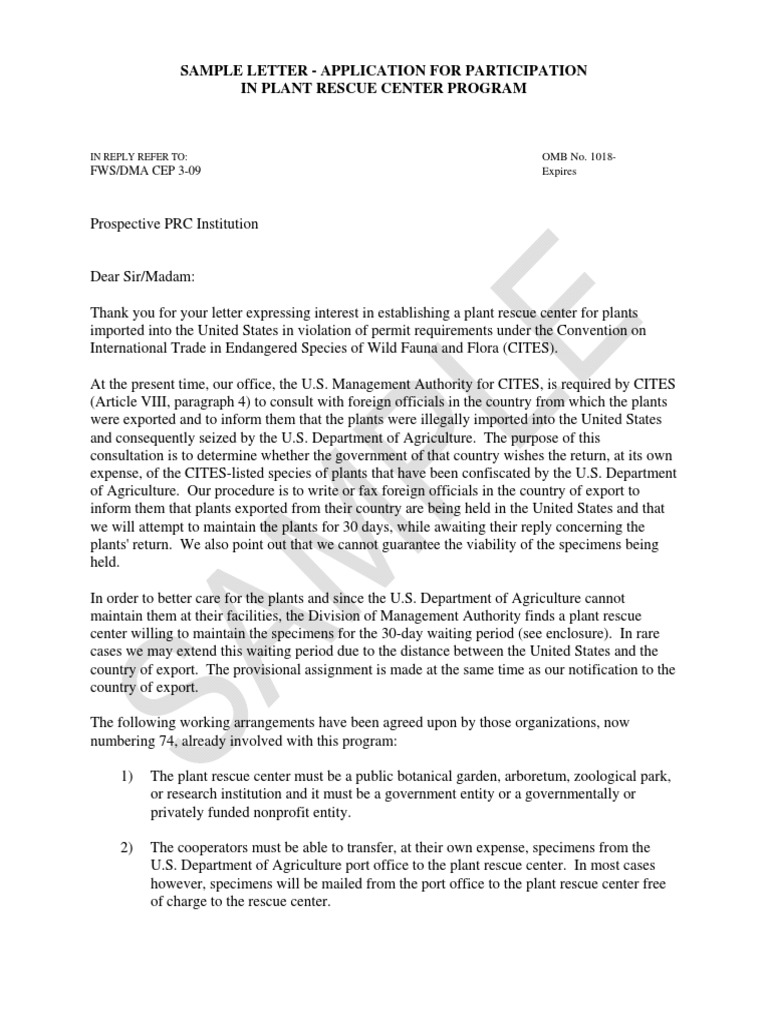 1018-0093 PRC Sample Letter | PDF | Cites | Office Of Management And Budget