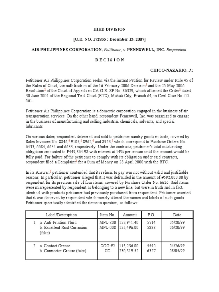 Air Philippines vs. Pennswell - Evidence | PDF | Trade Secret ...