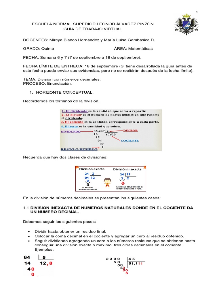 Matemáticas. Grado 5°, Semana 6 y 7 (7 A 18 de Septiembre) | PDF ...