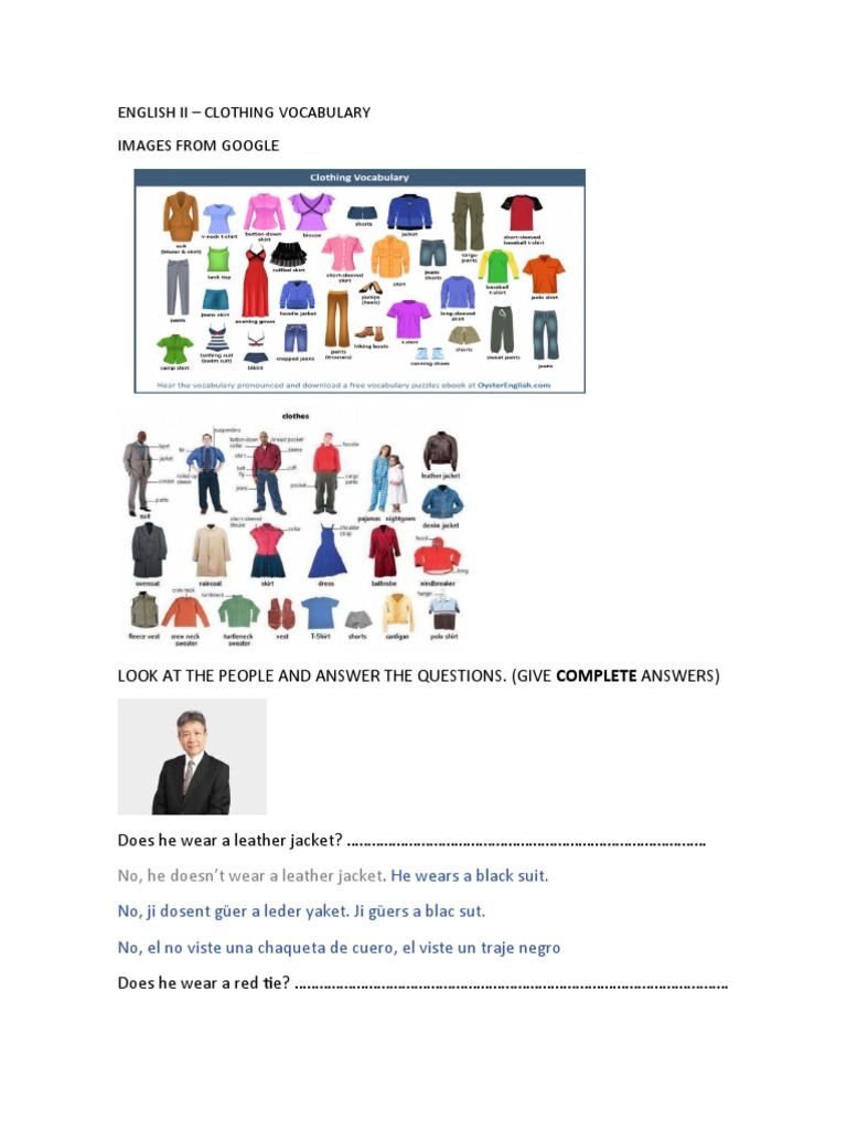 English Ii - Clothing Vocabulary Images From Google: Look at The People ...