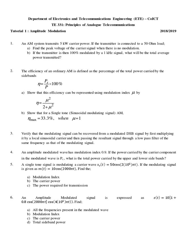 Principles of Amplitude Modulation: Analysis of Modulation Index, Power ...