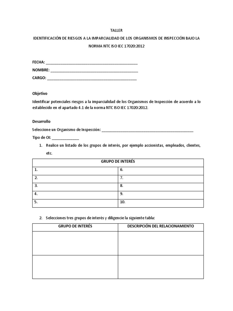 Taller NTC ISO IEC 17020-2012 Parte 1 | PDF | Business