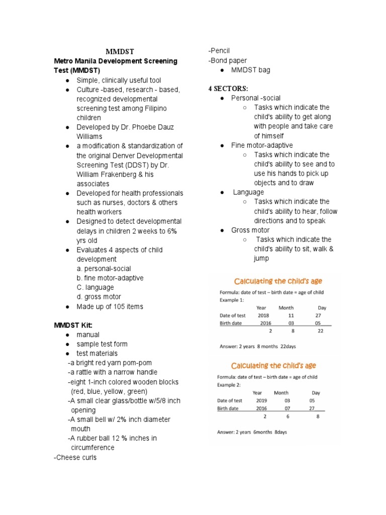 MMDST: Metro Manila Development Screening Test (MMDST) 4 Sectors | PDF ...