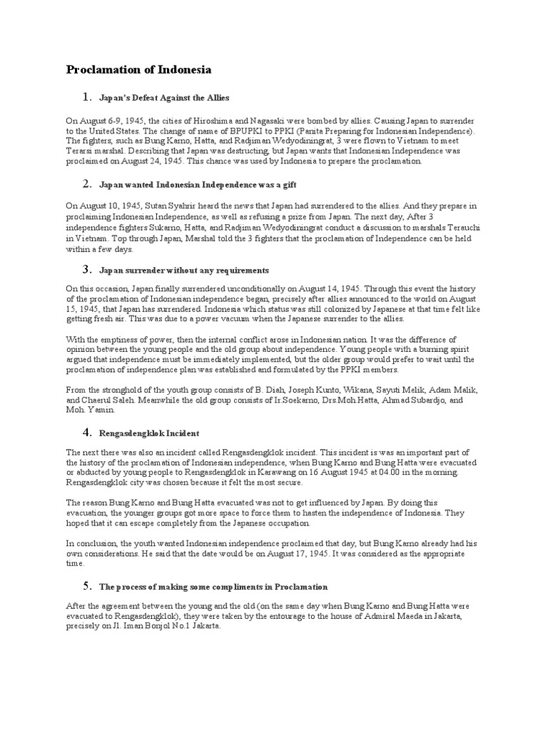 Proclamation of Indonesia | PDF | Indonesian People | Indonesia