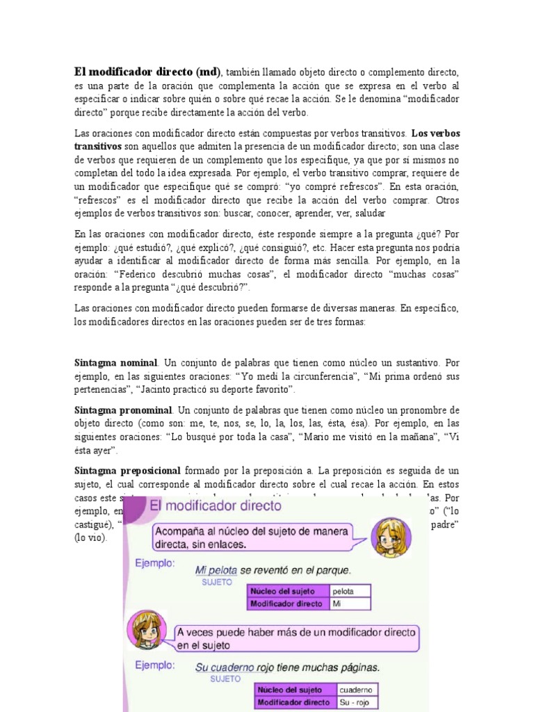 Modificadores Directos e Indirectos | PDF | Objeto (gramática) | Verbo