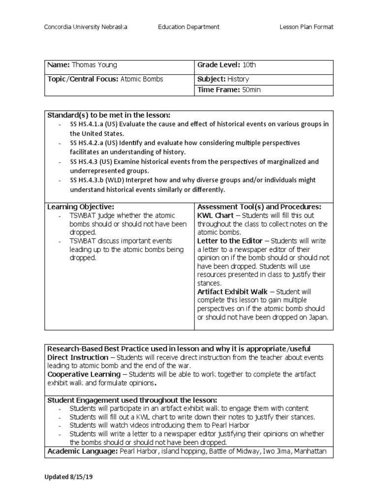 Lesson Plan 5 World War II Atomic Bomb | PDF | Atomic Bombings Of ...