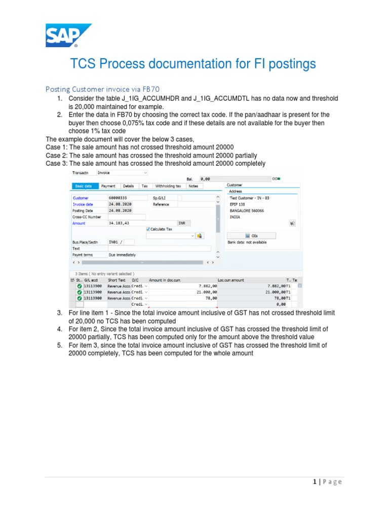 TCS Process Documentation For FI Postings: Posting Customer Invoice Via ...