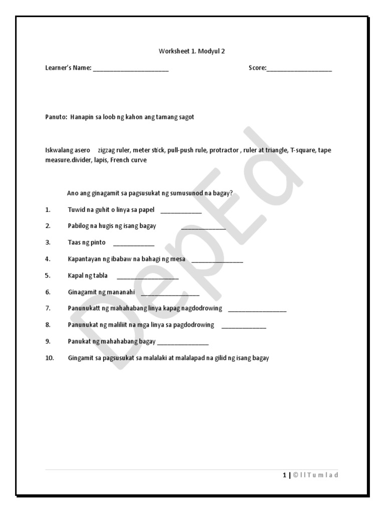 Worksheets Modyul 2 EPP | PDF