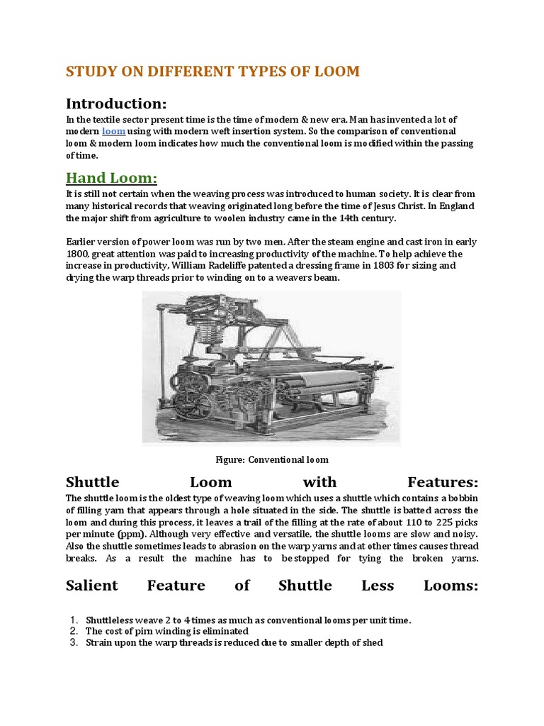 Study On Different Types of Loom | PDF | Loom | Weaving