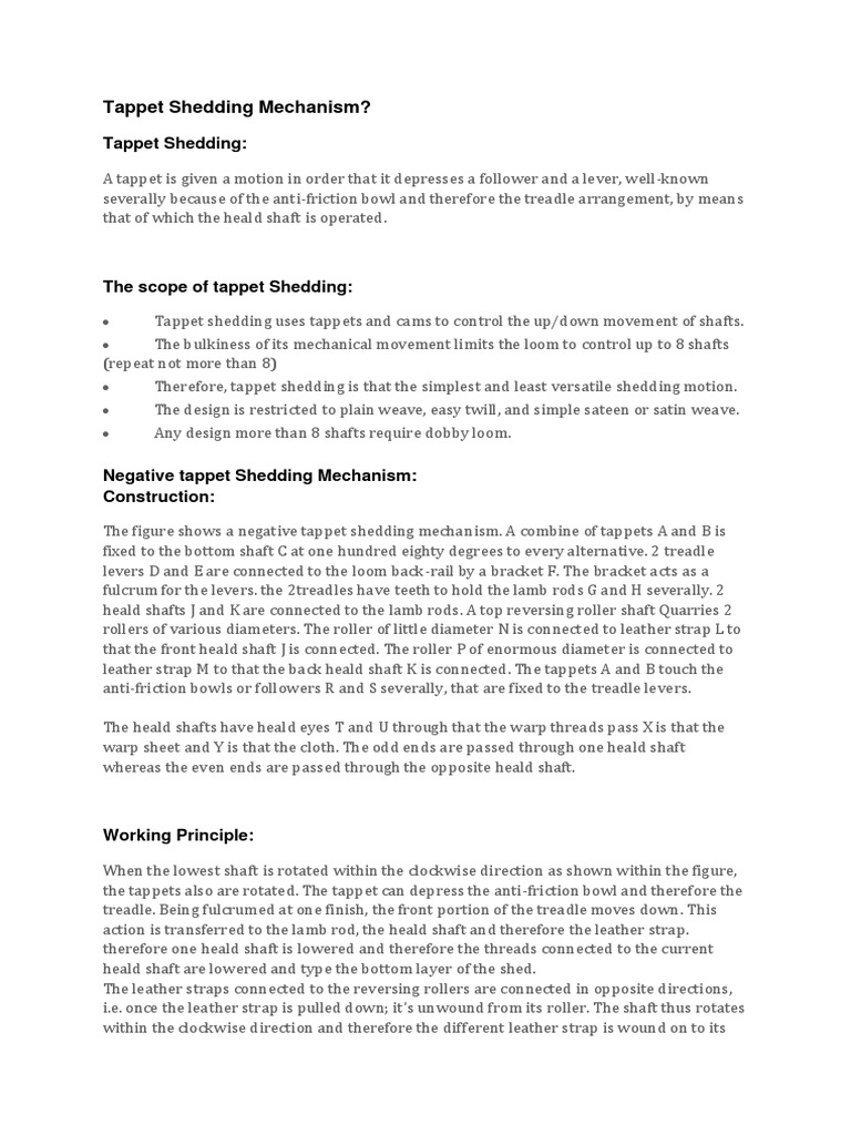 Tappet Shedding Mechanism | PDF | Lever | Loom