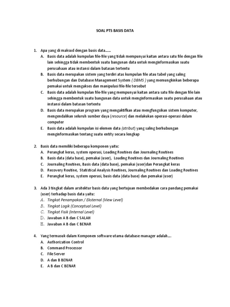 SOAL UTS BASIS DATA Edit | PDF