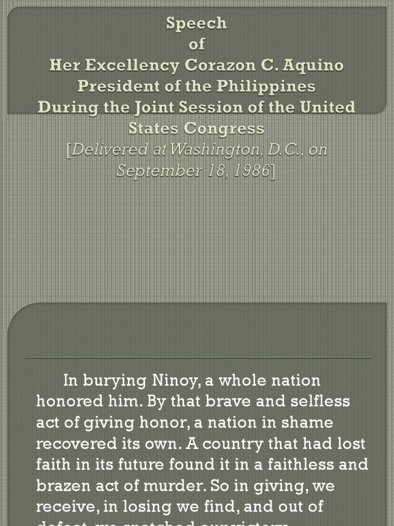 Cory Speech RPH | PDF | Corazon Aquino | Democracy