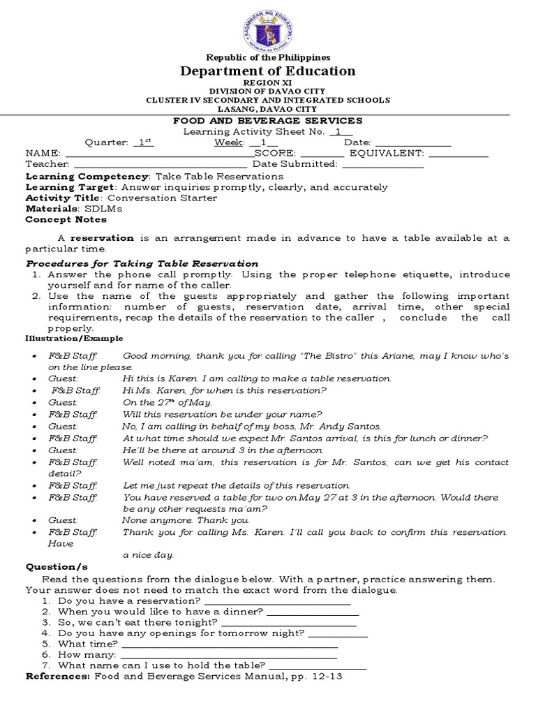 FBS Learning Activity Sheet | PDF | Communication