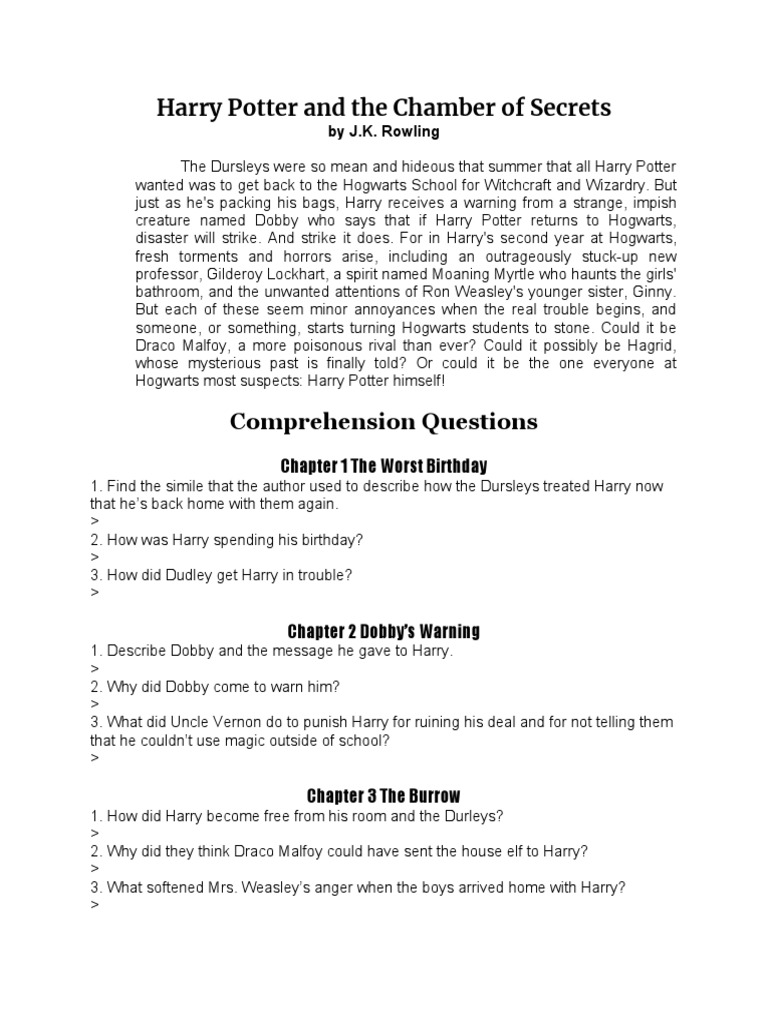 Chamber of Secrets Chapter Summaries | PDF | Harry Potter | J. K. Rowling