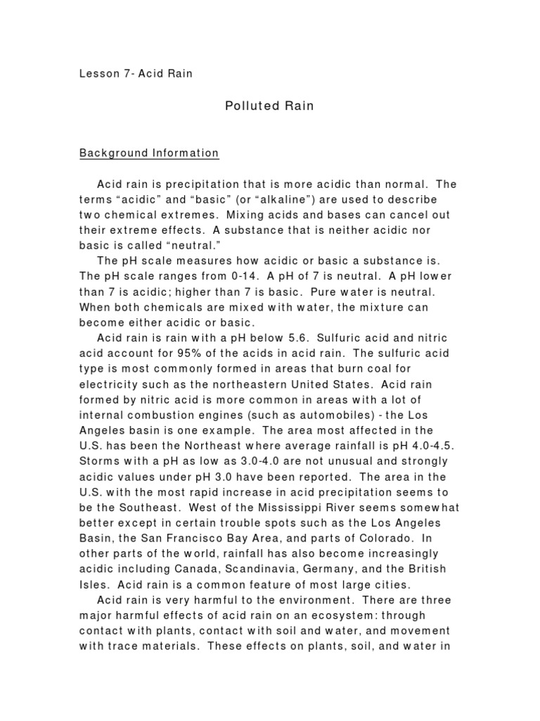 Acid Rain Lesson Plan | Download Free PDF | Rain | Aquatic Ecosystem