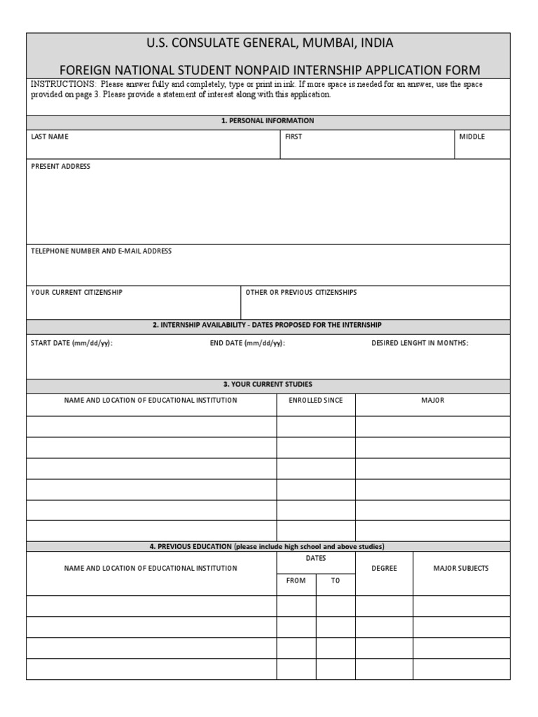 Mumbai U.S. Internship Application Form | PDF | Application Software ...
