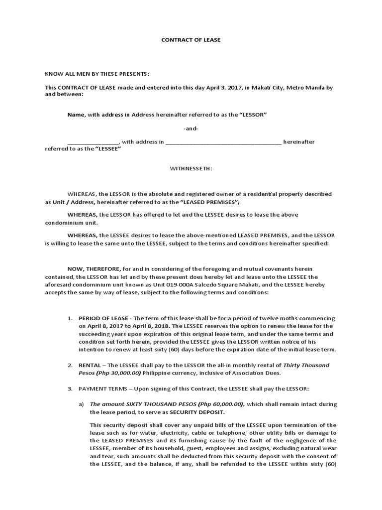 Sample - Contract of Lease | PDF | Lease | Common Law