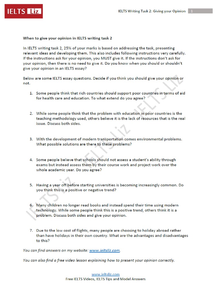 IELTS Writing Task 2 Giving Your Opinion PDF | PDF