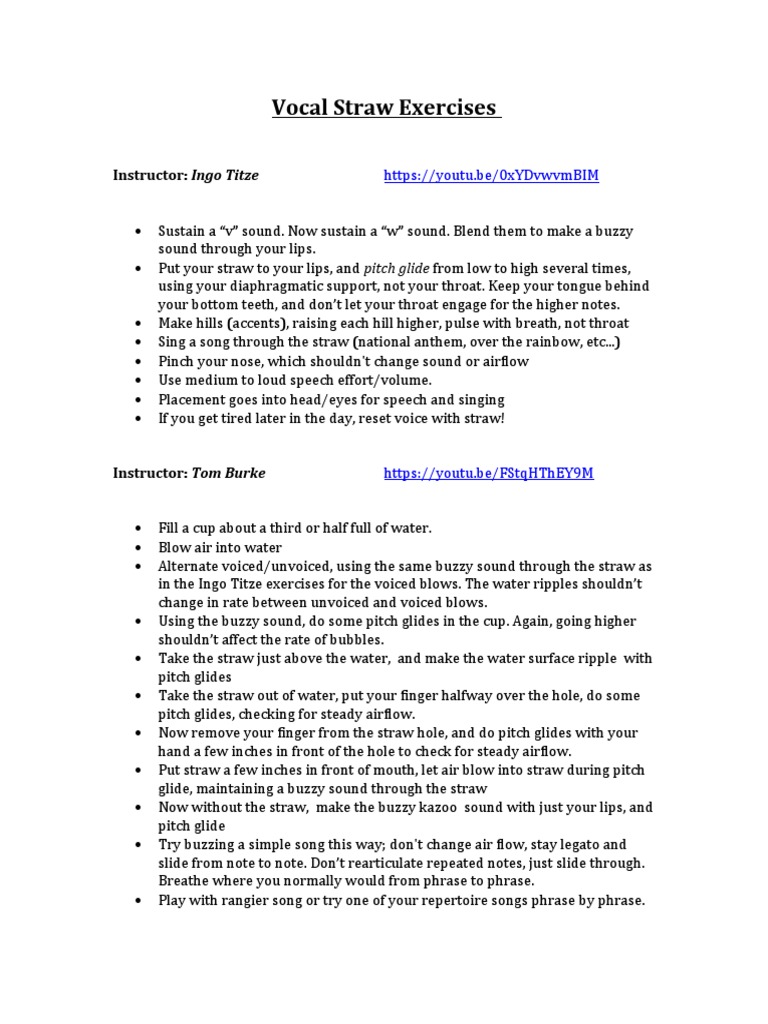 Vocal Straw Exercises: Instructor: Ingo Titze | PDF