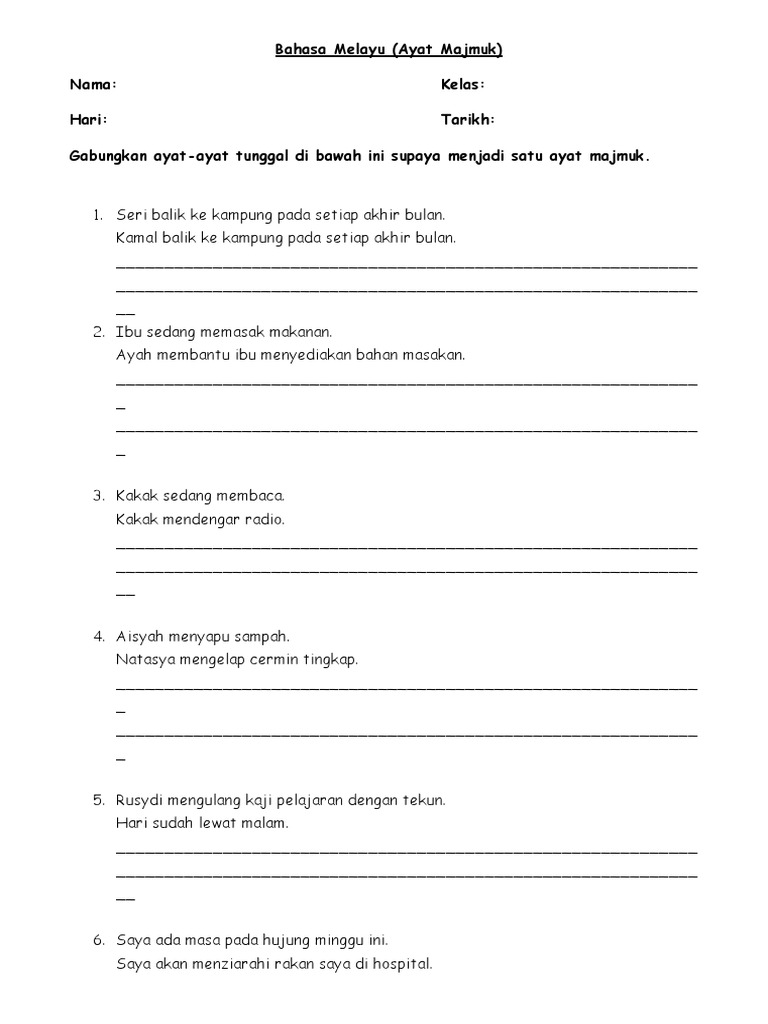 Latihan Ayat Majmuk Tahun 3 | PDF