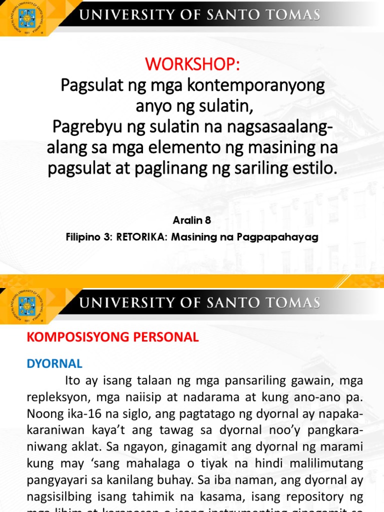 FIL 3. Aralin 8 WORKSHOP Sa Pagsulat NG Mga Kontemporanyong Anyo NG ...