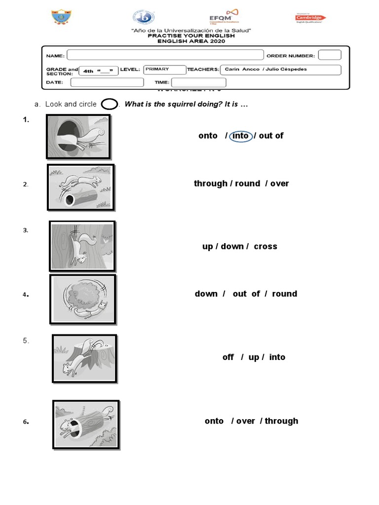 Onto / Into / Out Of: Worksheet N°8 | PDF