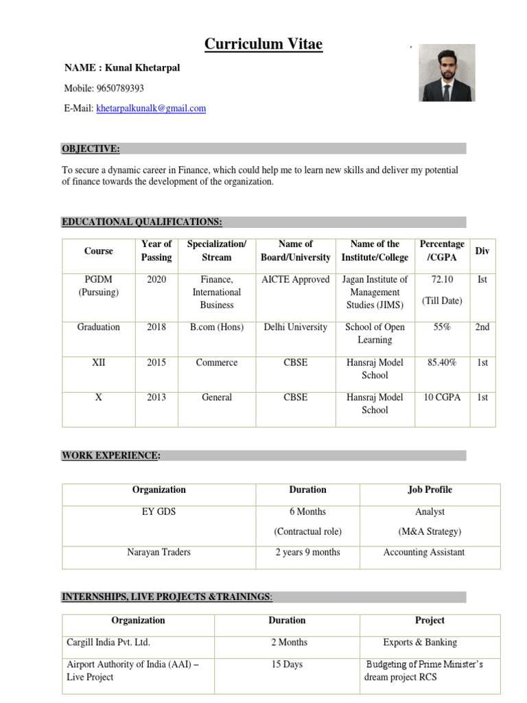 Curriculum Vitae: NAME: Kunal Khetarpal | PDF | Economies | Business