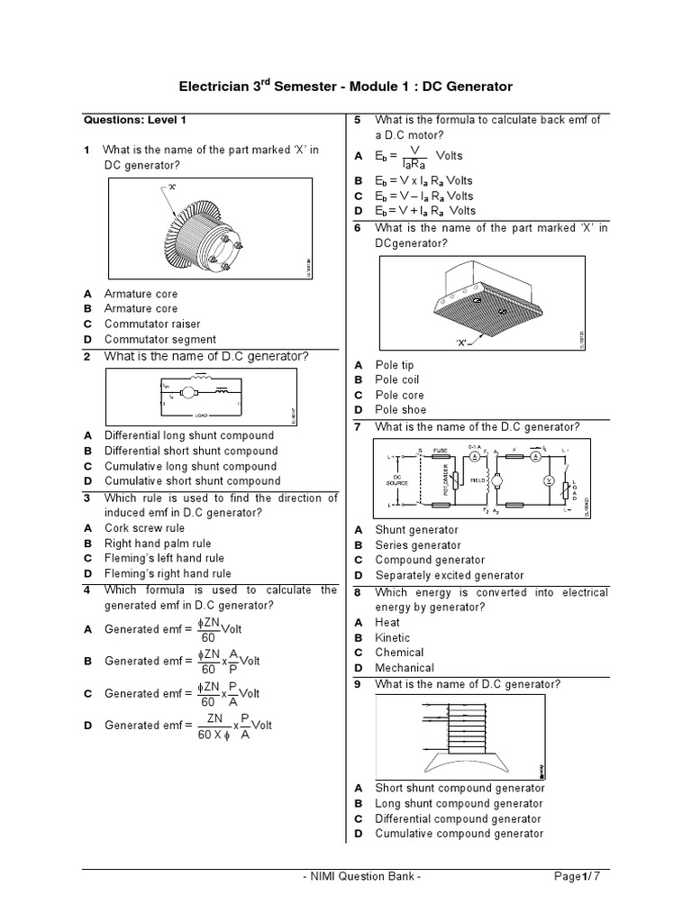 Electrician 3 Semester - Module 1: DC Generator: Questions: Level 1 1 5 ...