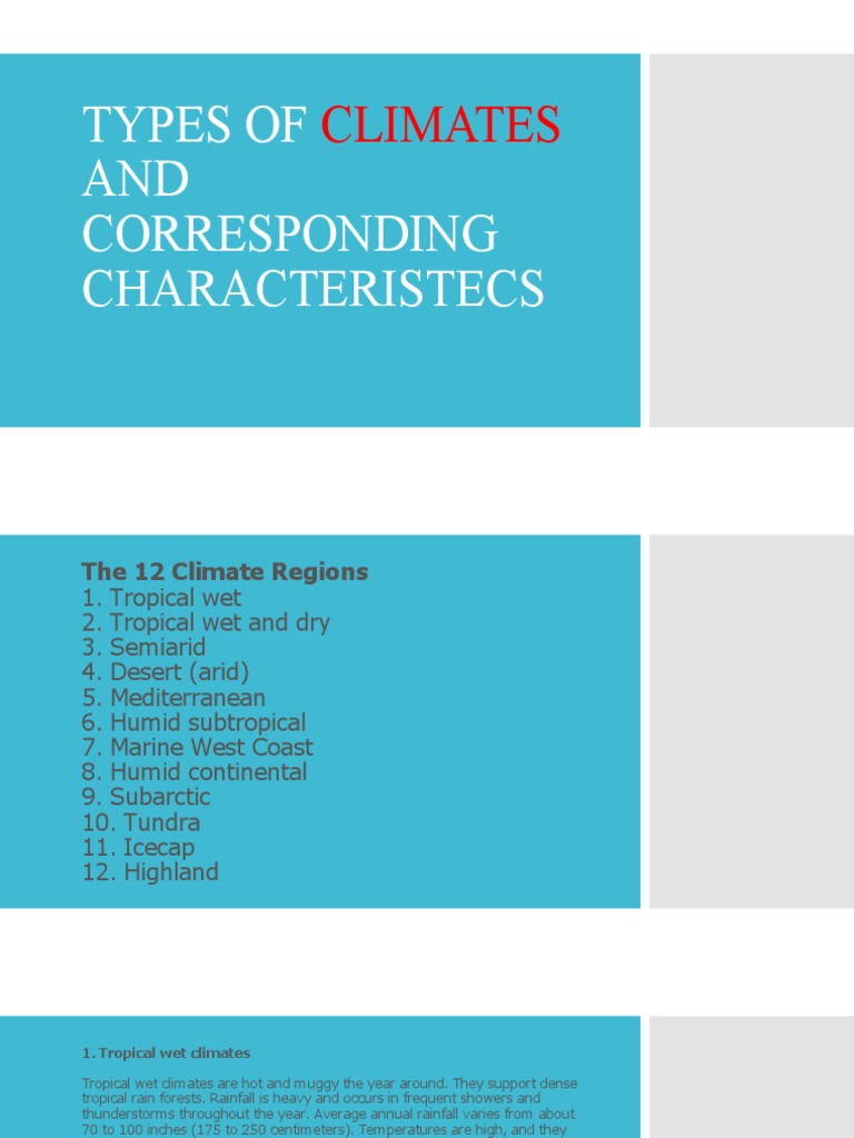 Types of Climates and Corresponding Characteristecs | PDF | Climate | Rain