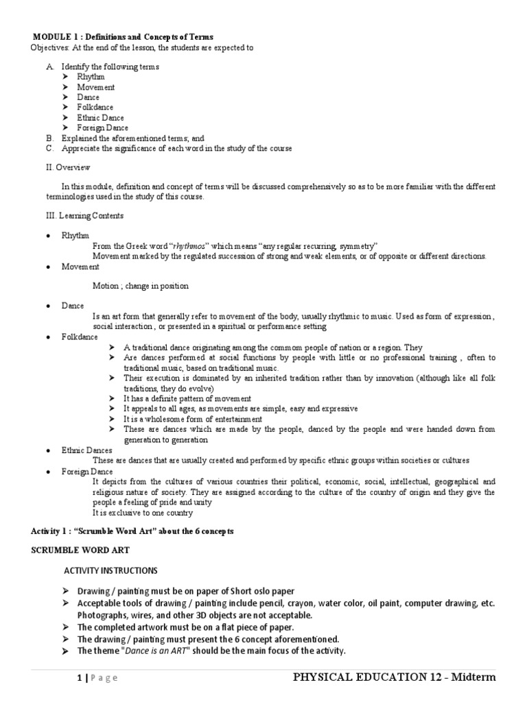 Pe 12 Midterm To Print | PDF | Ballet | Dances