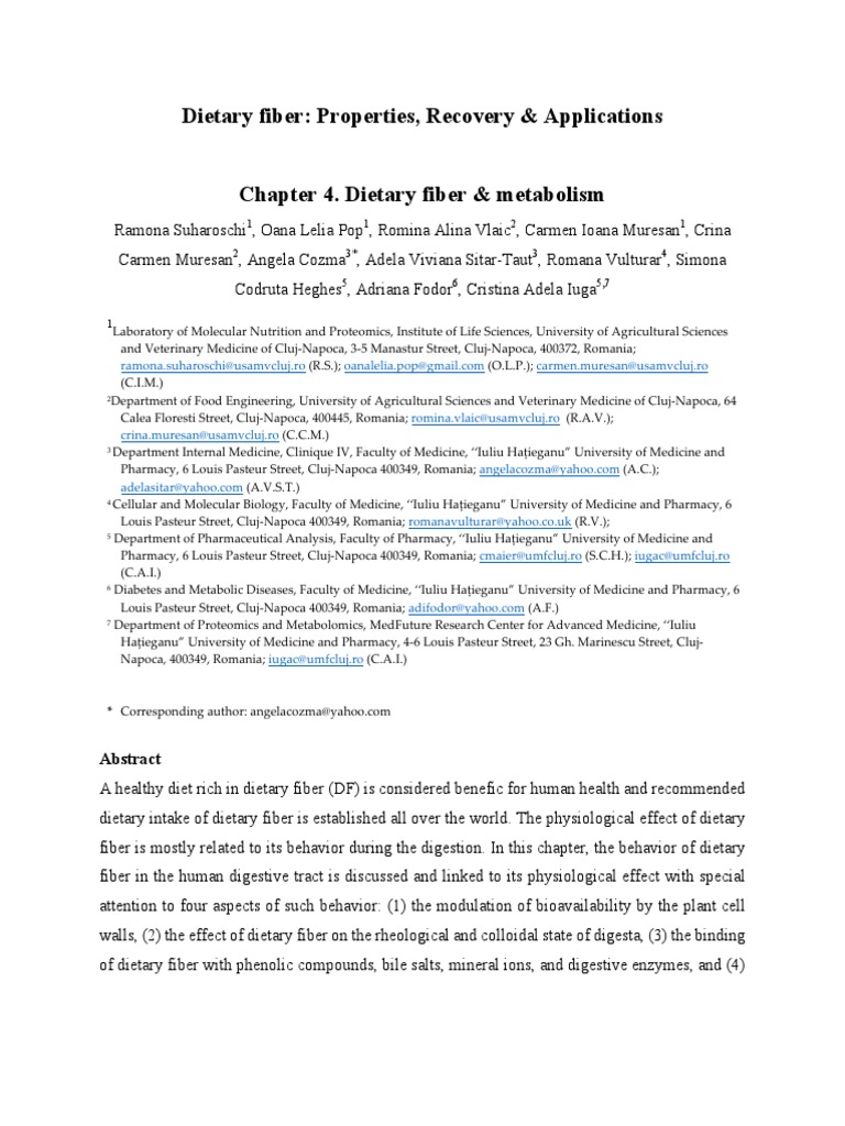 Dietary Fiber & Metabolism | PDF | Dietary Fiber | Diet & Nutrition
