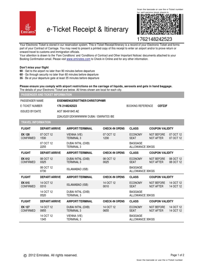 Emirates e Ticket 1 | PDF