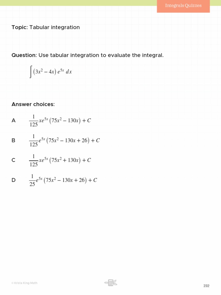 052 Tabular-Integration | PDF | Integral | Mathematical Relations