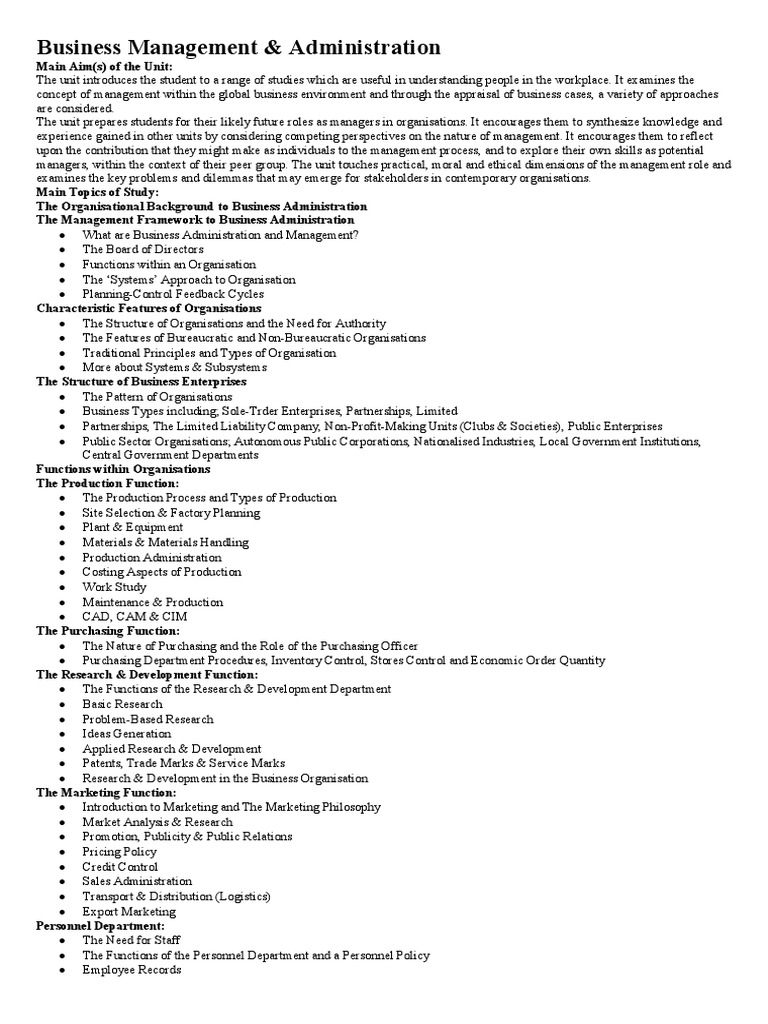 Business Management and Administration PDF | PDF | Learning | Business