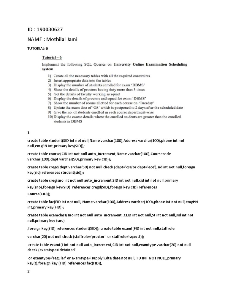 190030627-Dbms-Tut 6 PDF | PDF | Information Technology Management | Sql